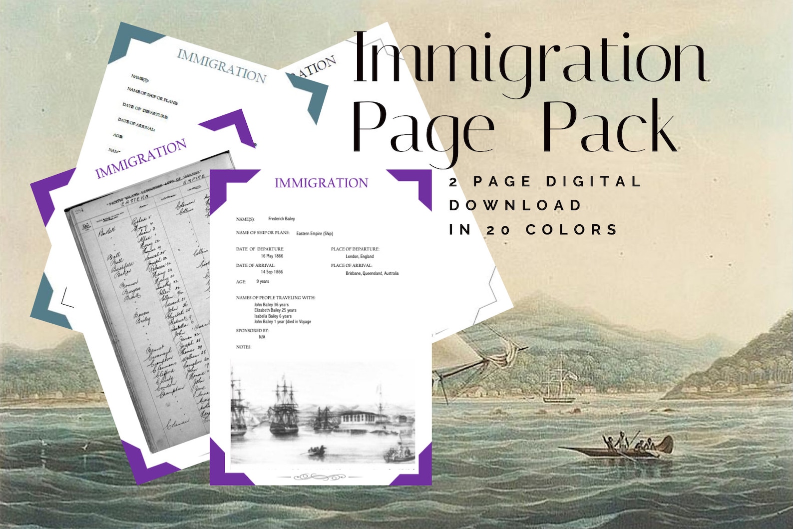 Immigration Page Pack - Printable (digital Download) Family History ...