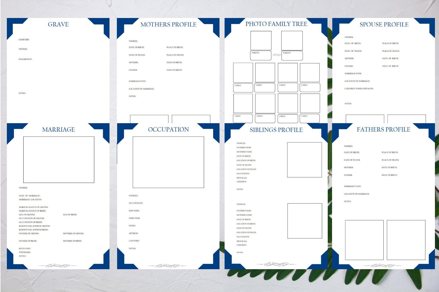 Basic Starter Pack - Dark Blue (digital Download) Family History Pages ...