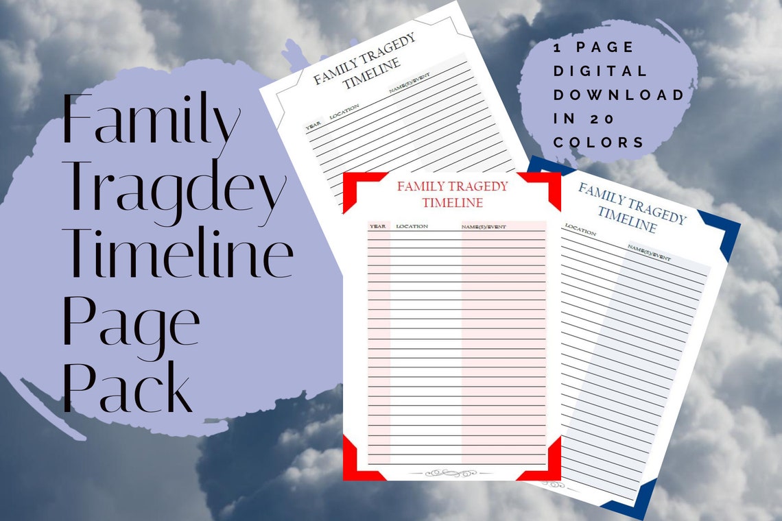 Family Tragedy Timeline Sheet Page Pack Printable digital Download ...