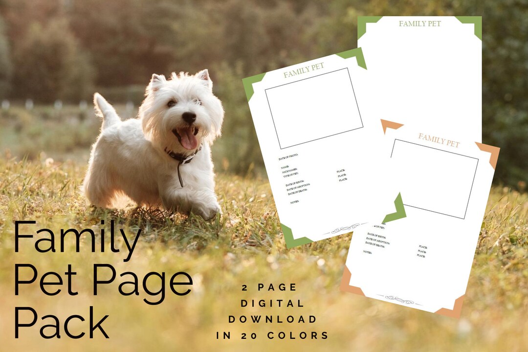 Family Pet Page Pack - Printable (digital Download) Family History ...