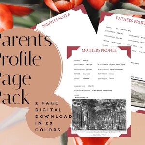Parents Profile Page Pack - Printable (digital Download) Family History ...