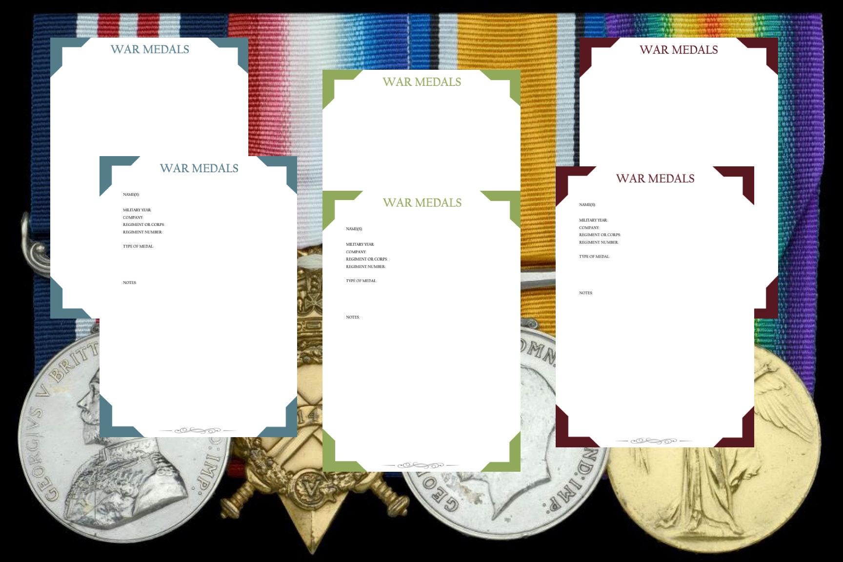 War Medals Page Pack - Printable (digital Download) Family History ...