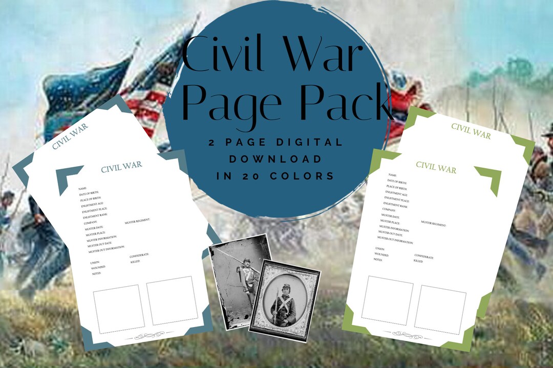Civil War Page Pack - Printable (digital Download) Family History Pages ...
