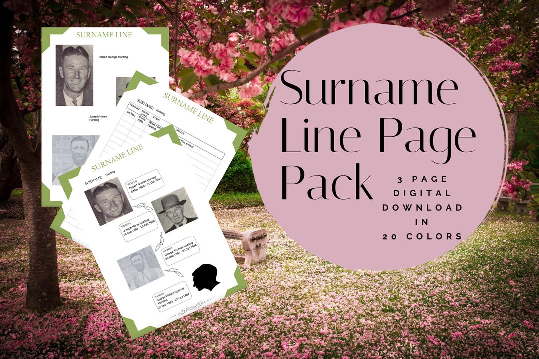 Surname Line Page Pack - Printable (digital Download) Family History ...