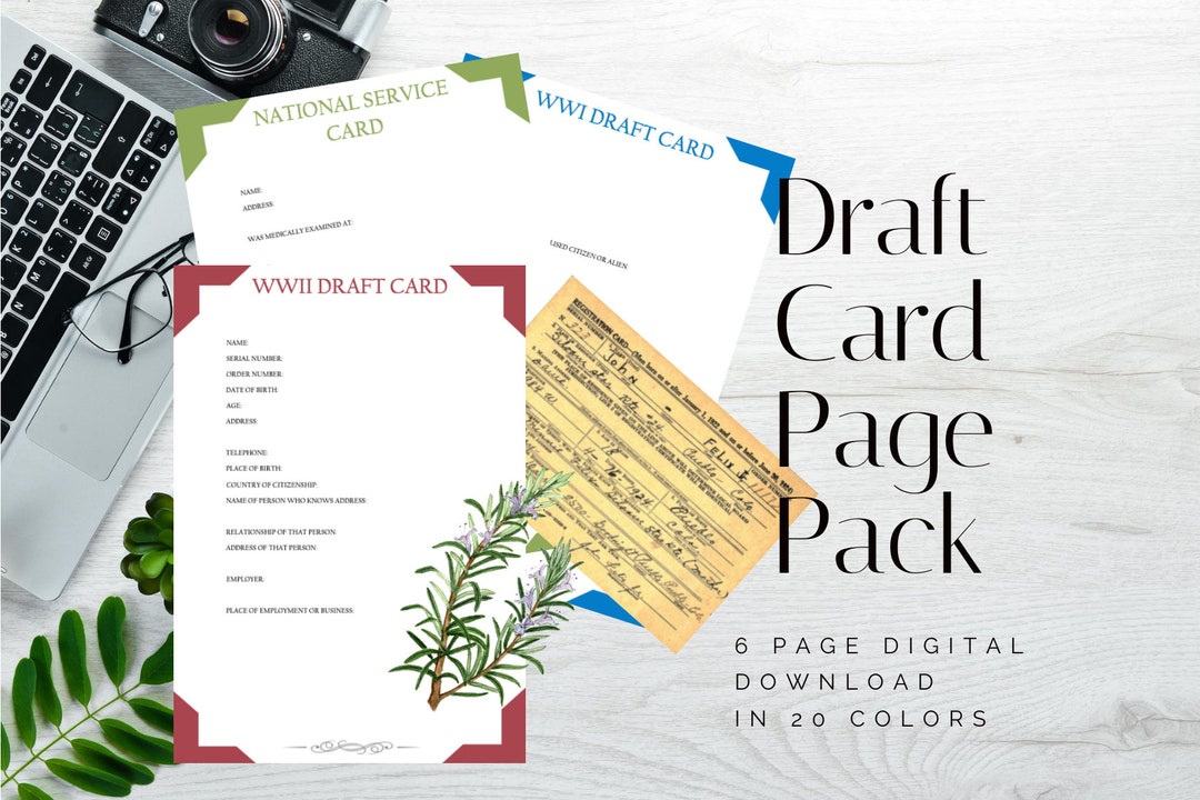 Draft Card Page Pack - Printable (digital Download) Family History ...