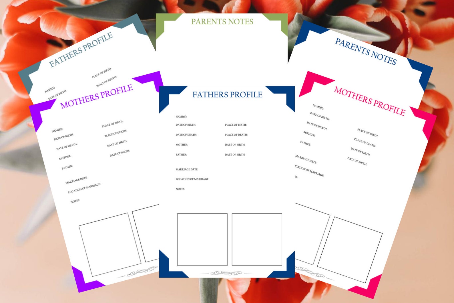 Parents Profile Page Pack - Printable (digital Download) Family History ...