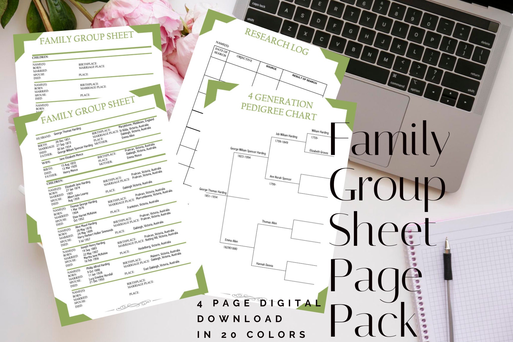 Family Group Sheet Page Pack - Printable (digital Download) Family ...
