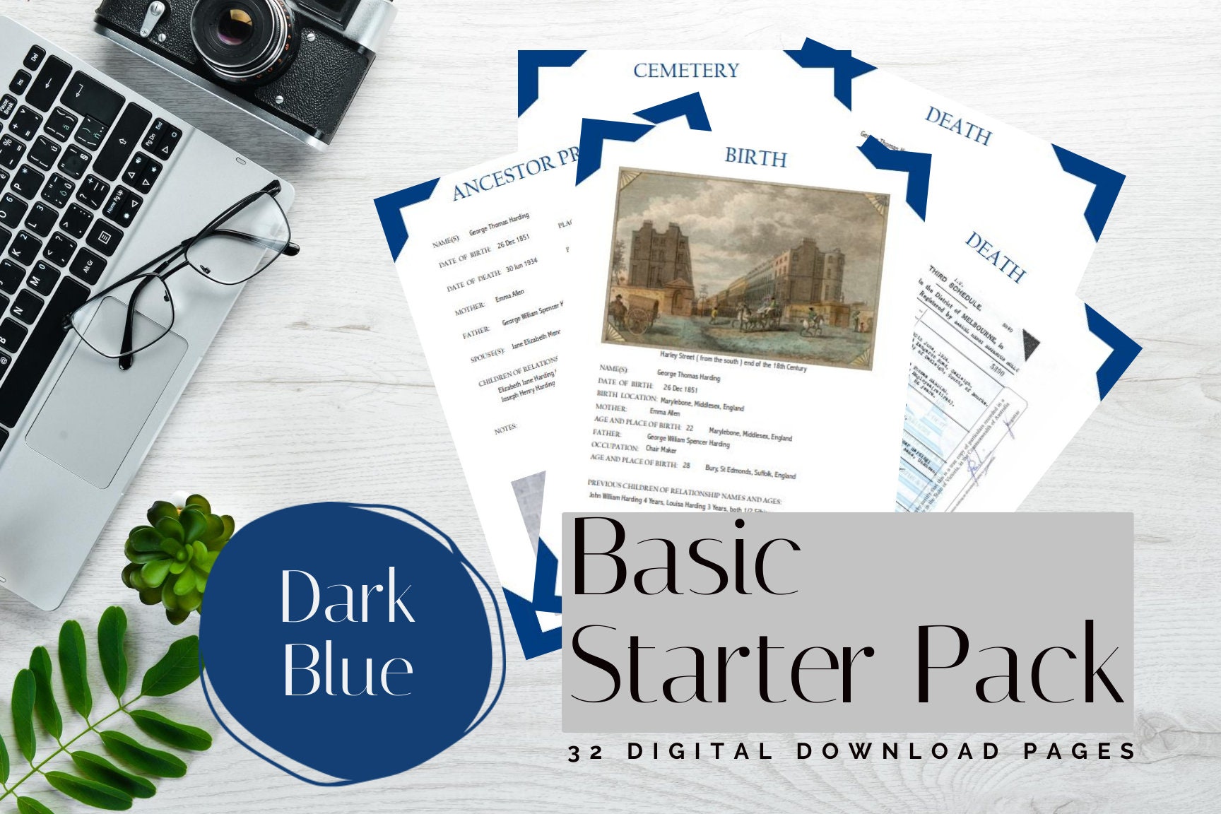 Basic Starter Pack - Dark Blue (digital Download) Family History Pages ...