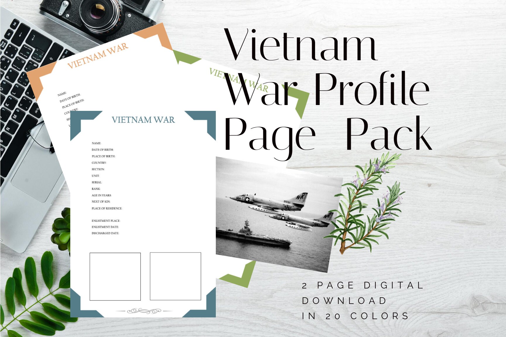 Vietnam War Profile Page Pack - Printable (digital Download) Family ...