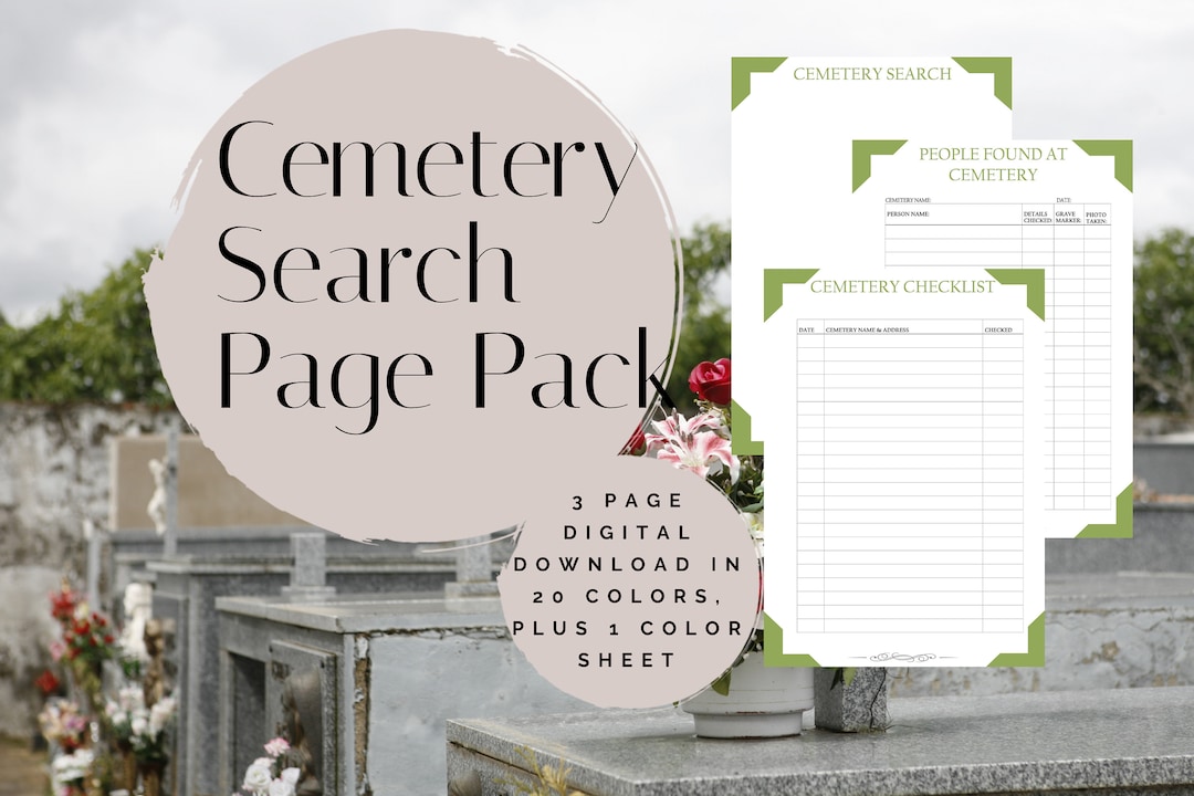 Cemetery Search Page Pack - Printable (digital Download) Family History ...