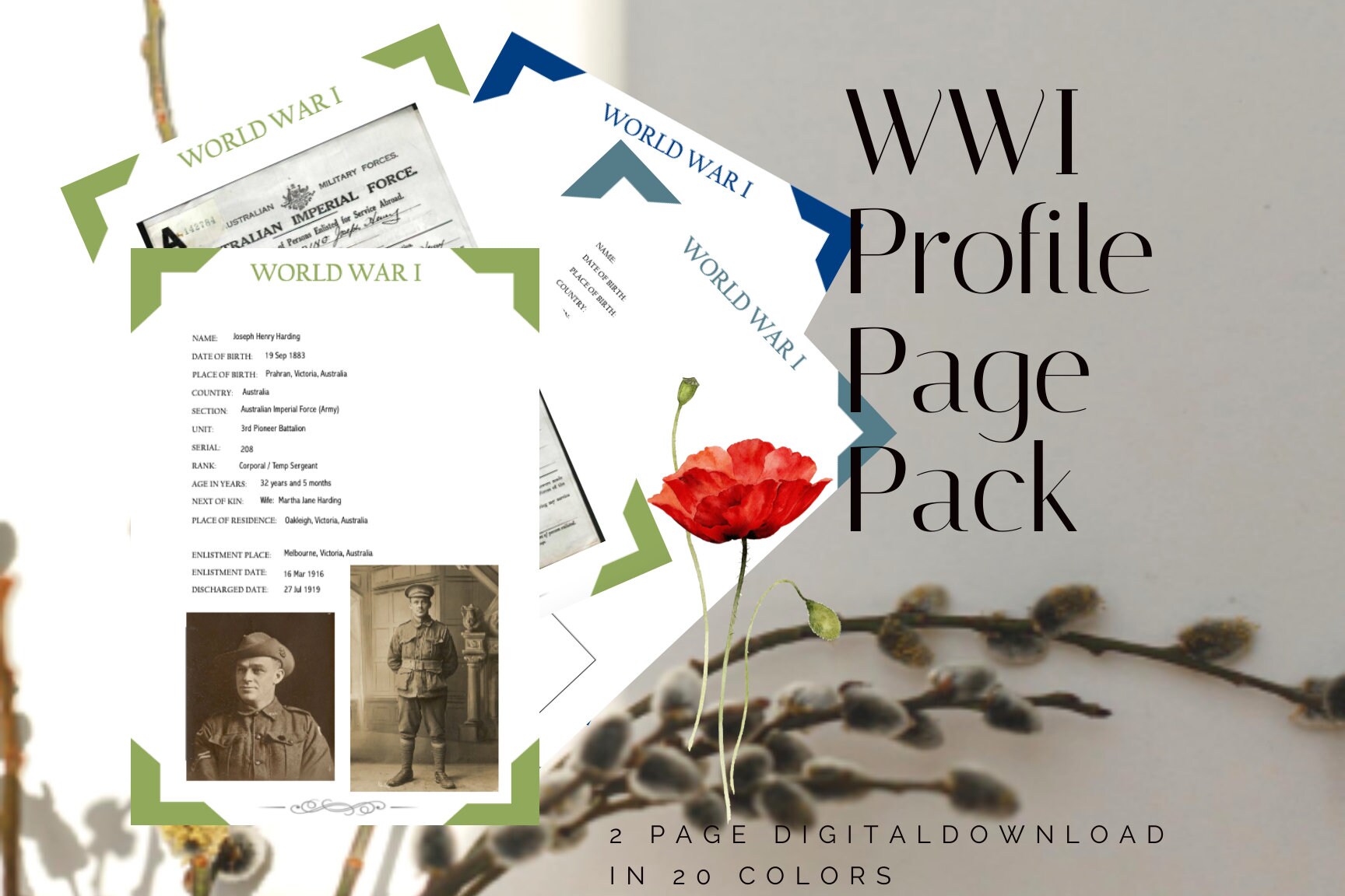 WWI Profile Page Pack - Printable (digital Download) Family History ...