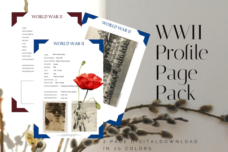 WWII Profile Page Pack - Printable (digital Download) Family History ...