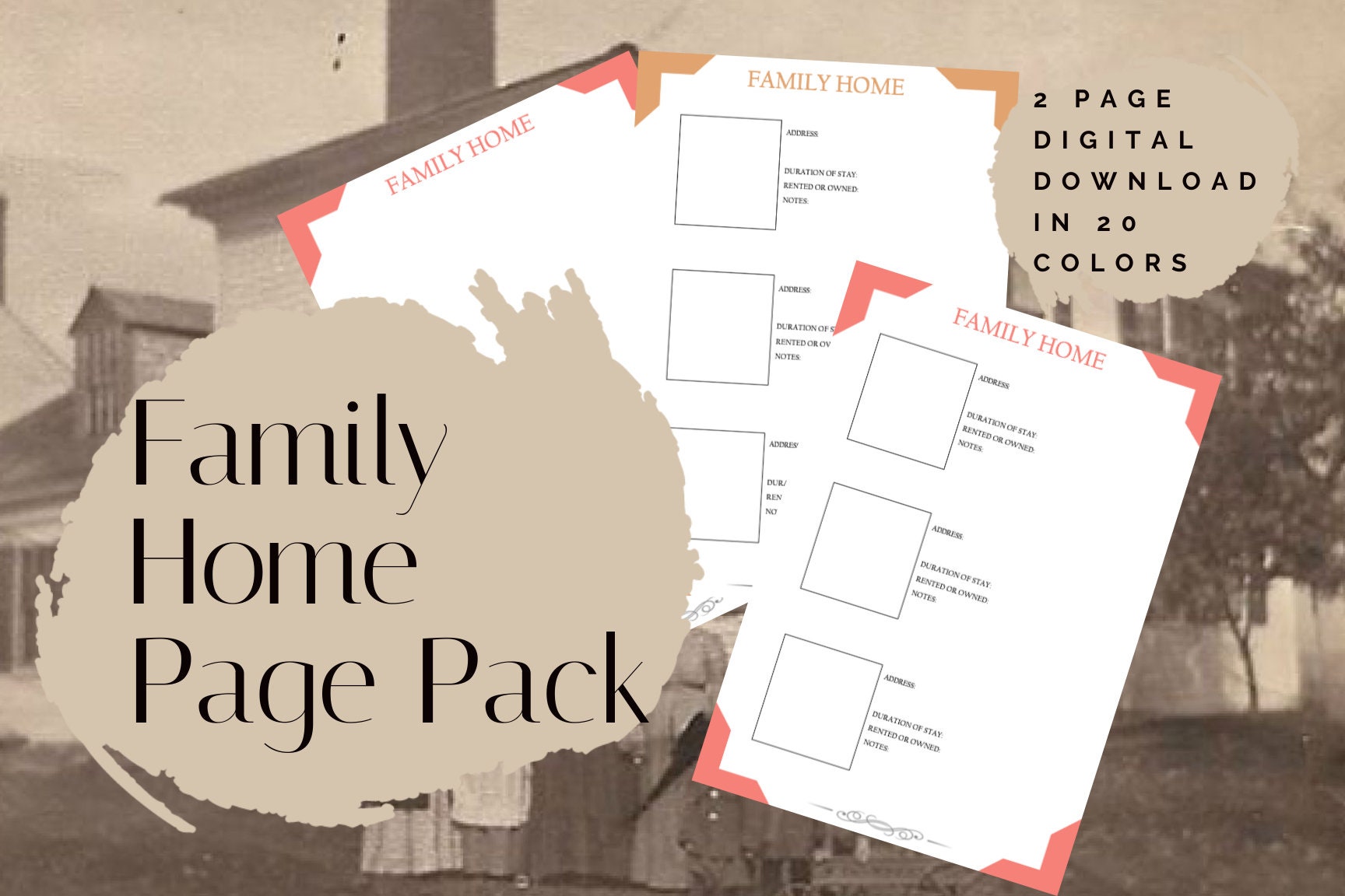 Family Home Page Pack Printable digital Download Family History Pages ...