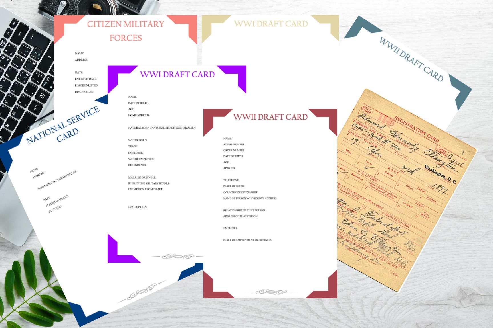 Draft Card Page Pack - Printable (digital Download) Family History ...