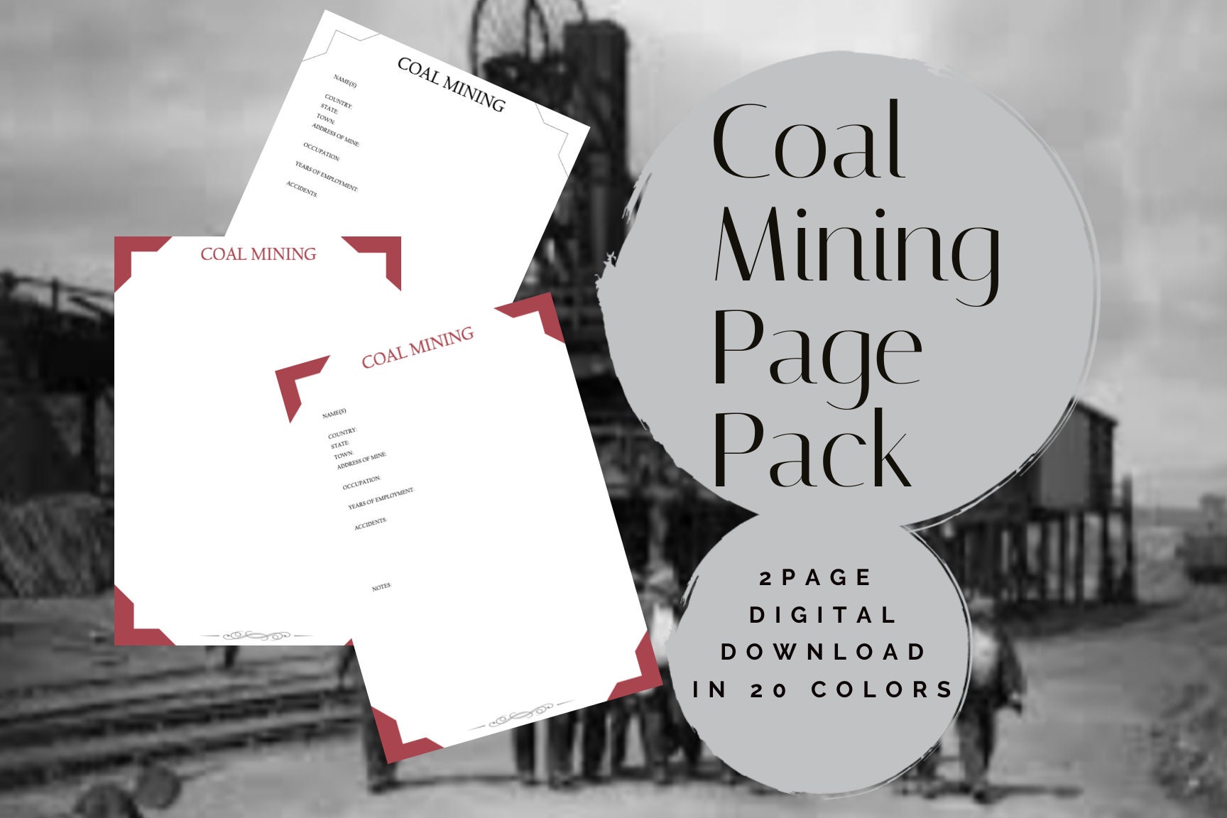 Coal Mining Page Pack - Printable (digital Download) Family History ...