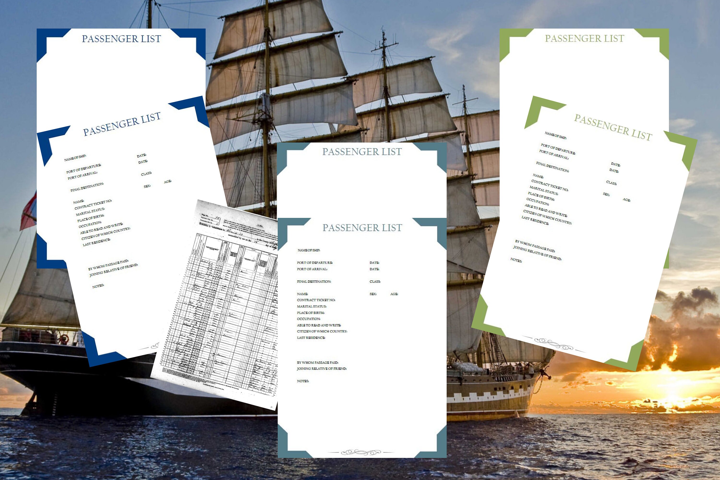 Passenger List Page Pack - Printable (digital Download) Family History ...