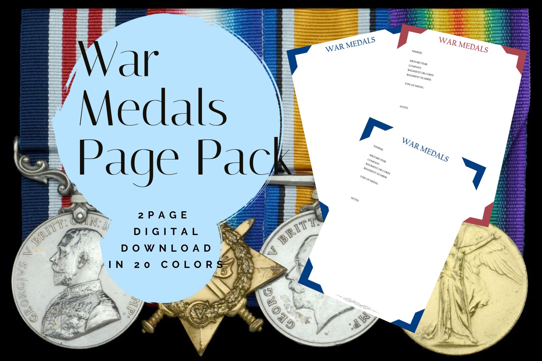 War Medals Page Pack - Printable (digital Download) Family History ...