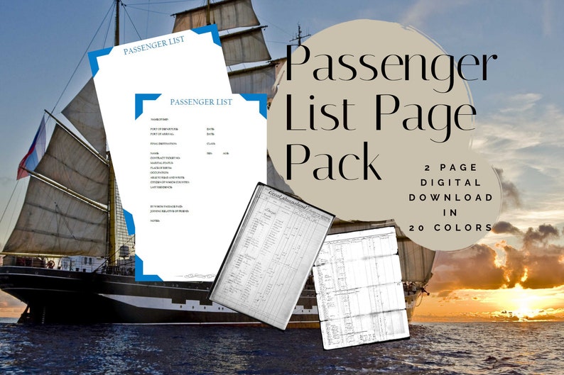 Passenger List Page Pack - Printable (digital Download) Family History ...