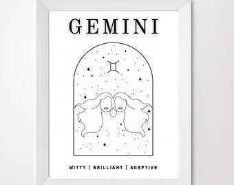 Gemini Astrology Decor, Gemini Art, Zodiac Wall Print, Gemini Print ...