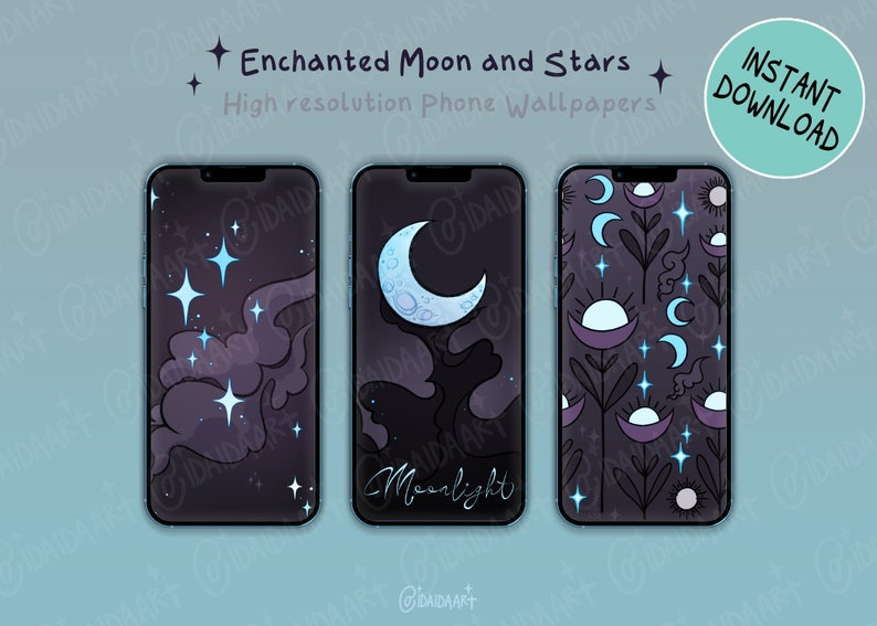 Enchanted Moon and Stars iPhone Wallpaper Pattern, Aesthetic Phone ...