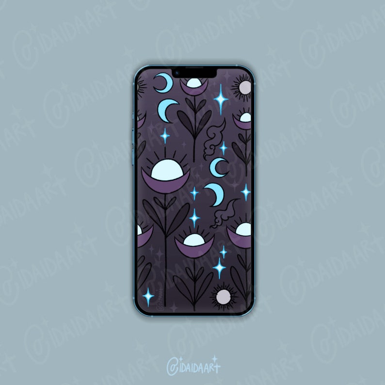 Enchanted Moon and Stars iPhone Wallpaper Pattern, Aesthetic Phone ...