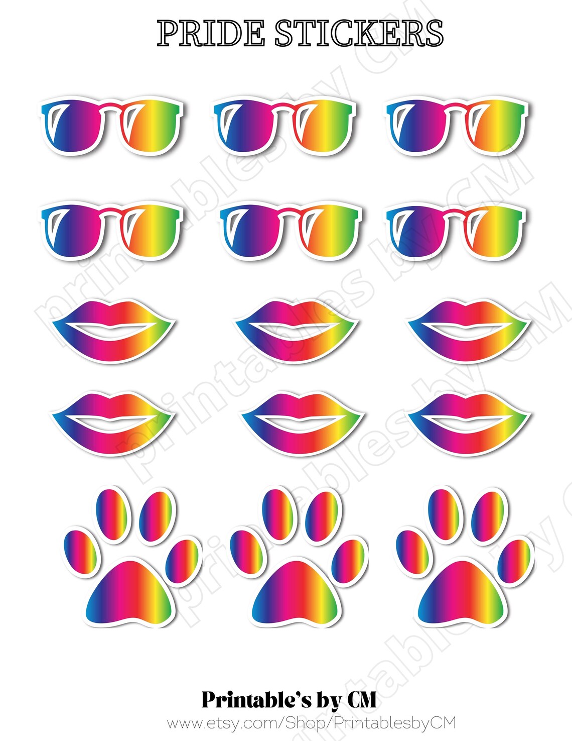 Pride Rainbow Printable Sticker Sheets, LGBTQ Stickers , Printable ...