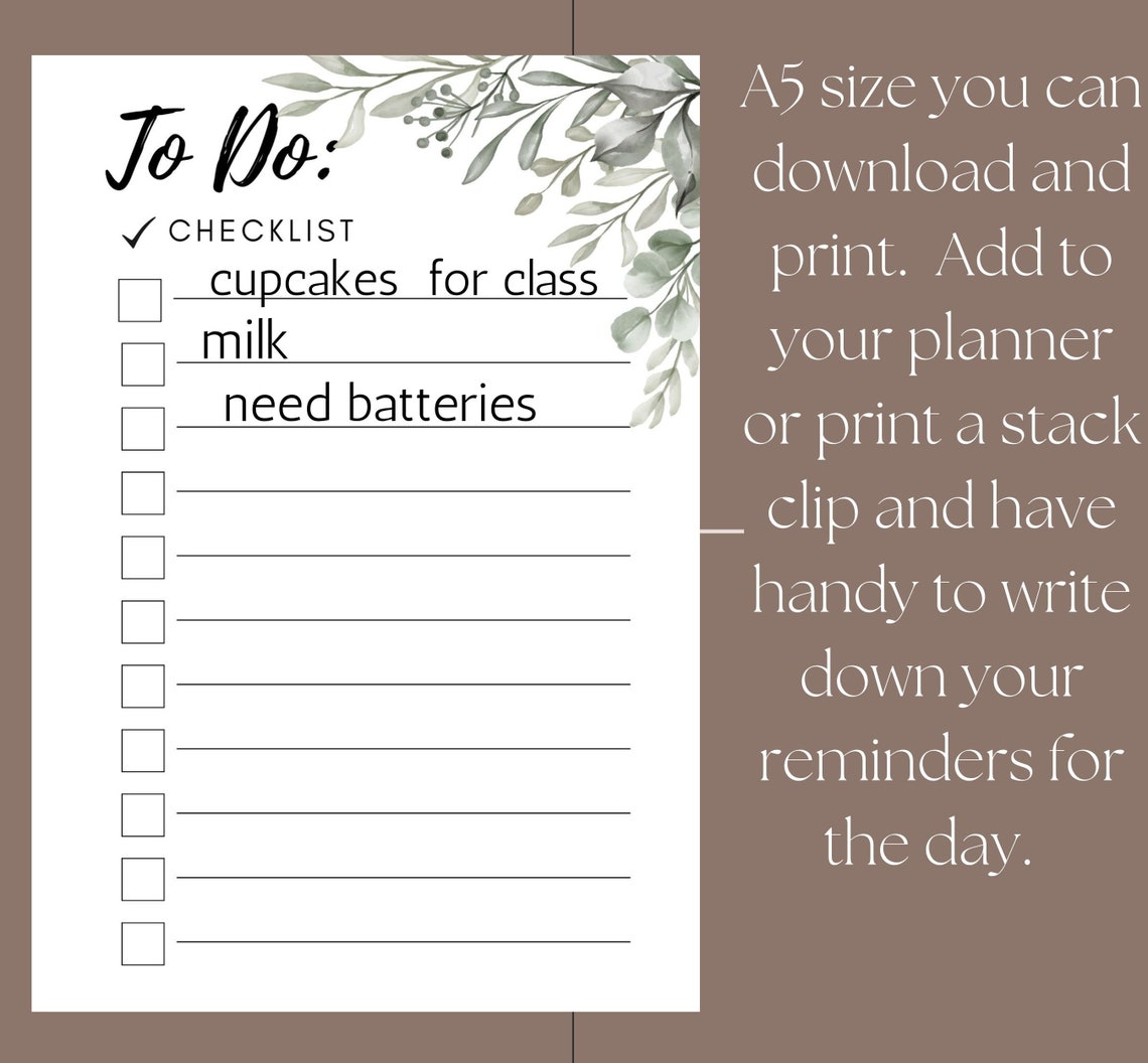 Printable Checklist, A5 to Do Checklist, Planner Inserts, to Do Lists ...