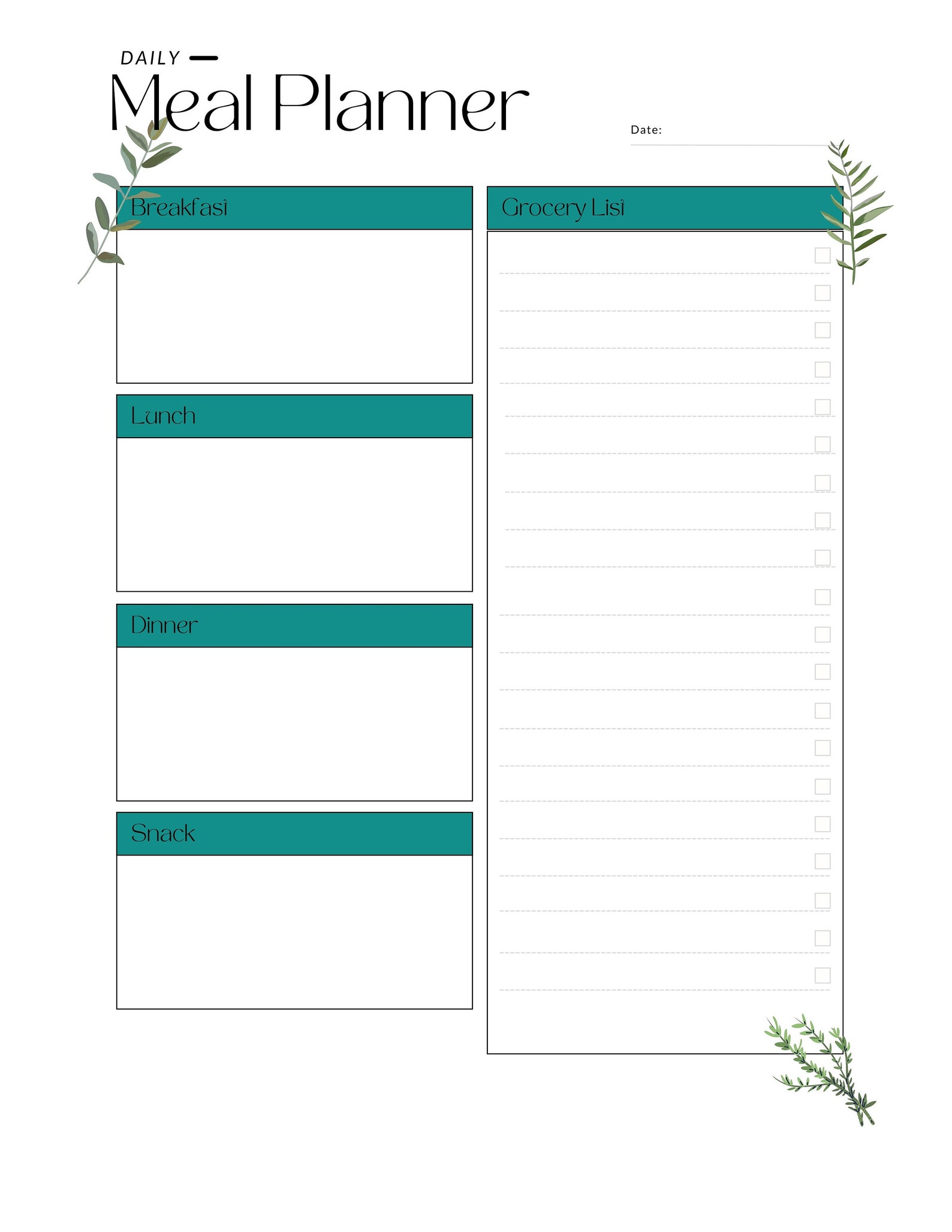 Printable Meal Planner, Downloadable Meal Planner, Minimalist Meal ...