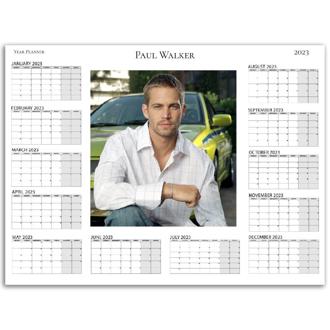 Paul Walker Yearly Planner Calendar 2023/24 Personalised Large Sizes ...