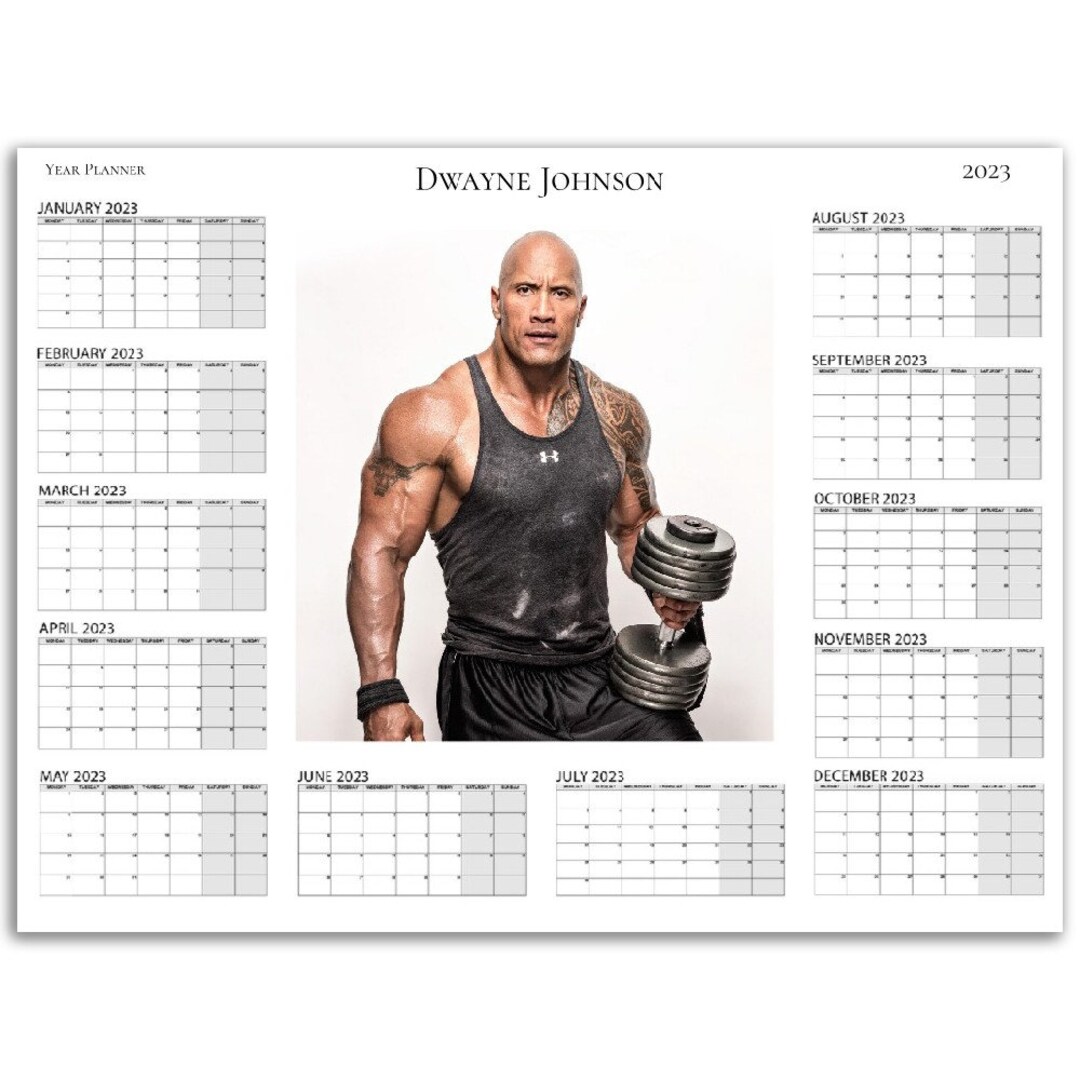 Dwayne Johnson Yearly Planner Calendar 2023/24 Personalised Large Sizes ...