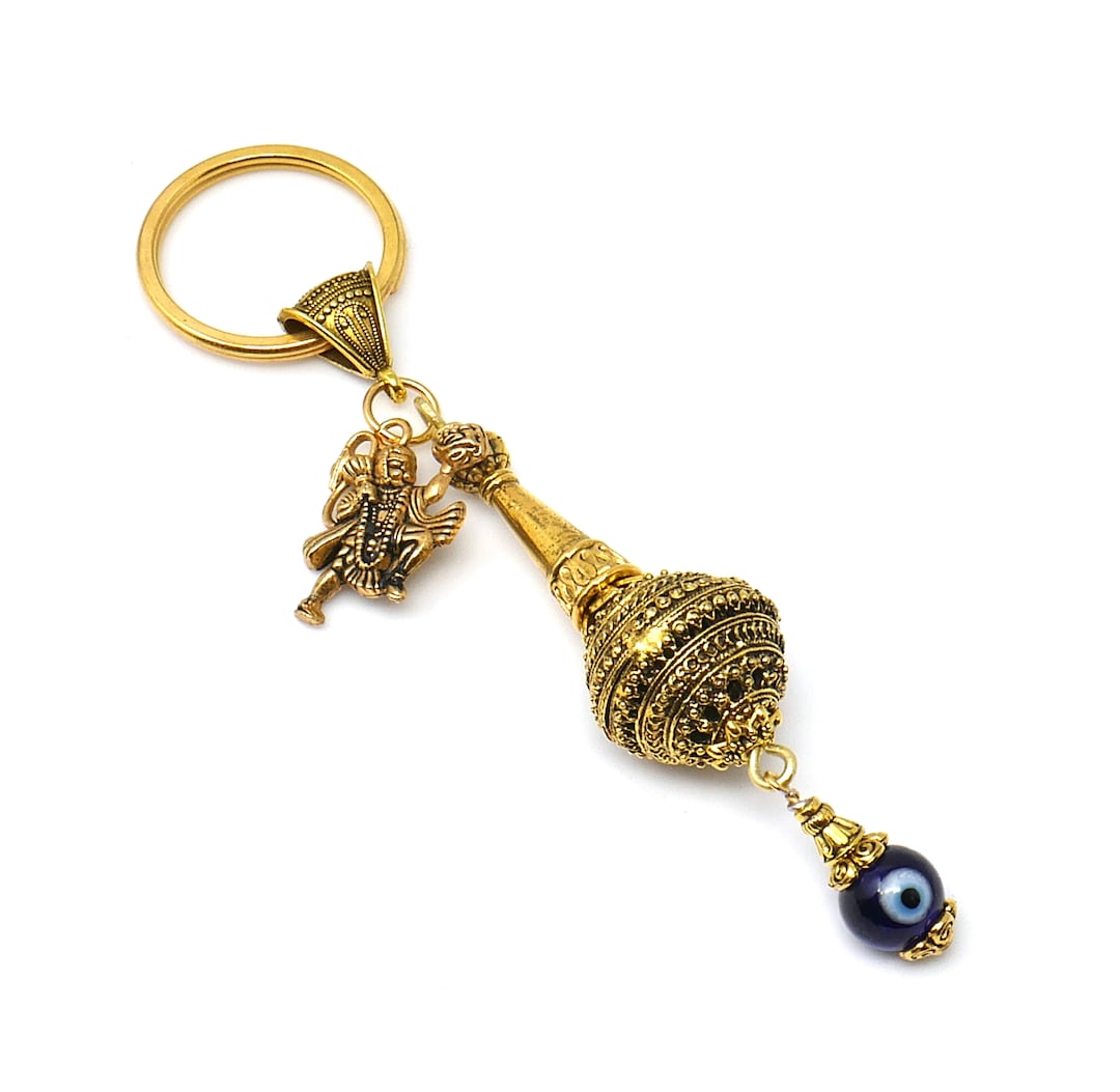 Lord Hanuman Ji Ke Gada and Charm Evil Eye Protection Blue Glass Bead ...