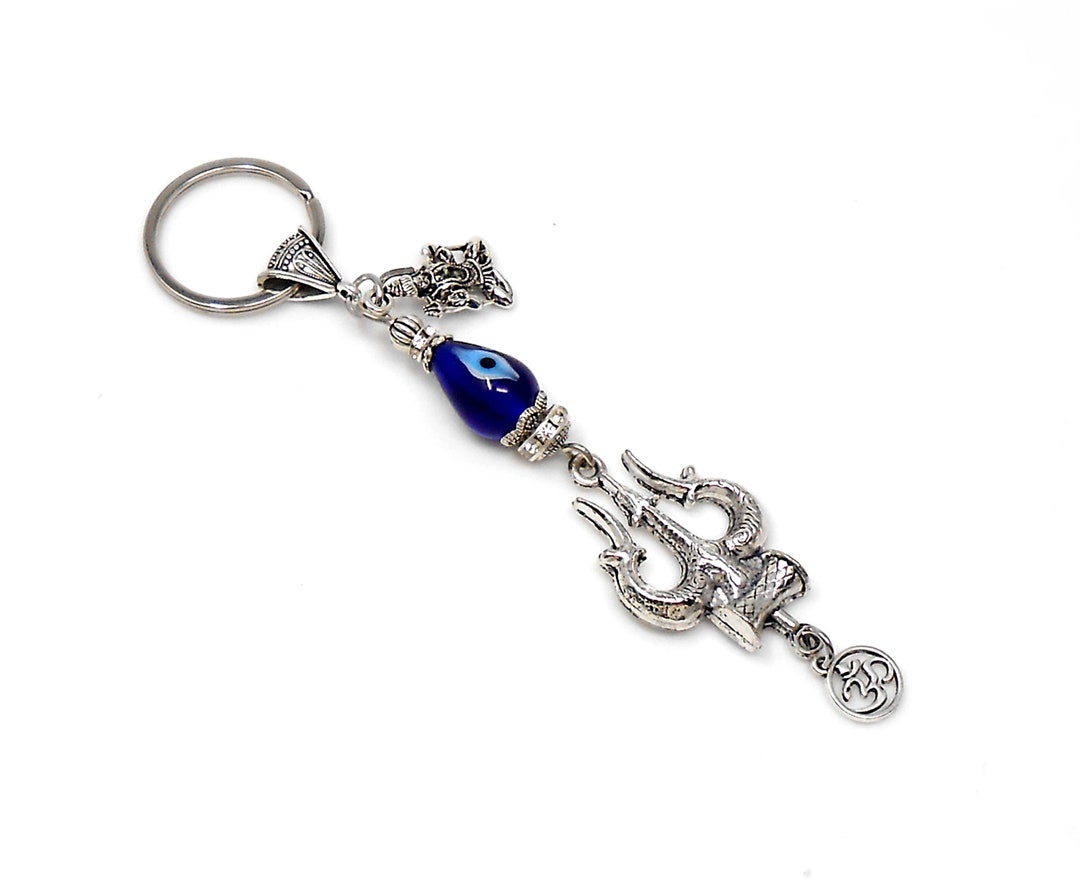 Lord Shiva Trishul & Shiva Cahrm and OM Evil Eye Protection Key Ring ...