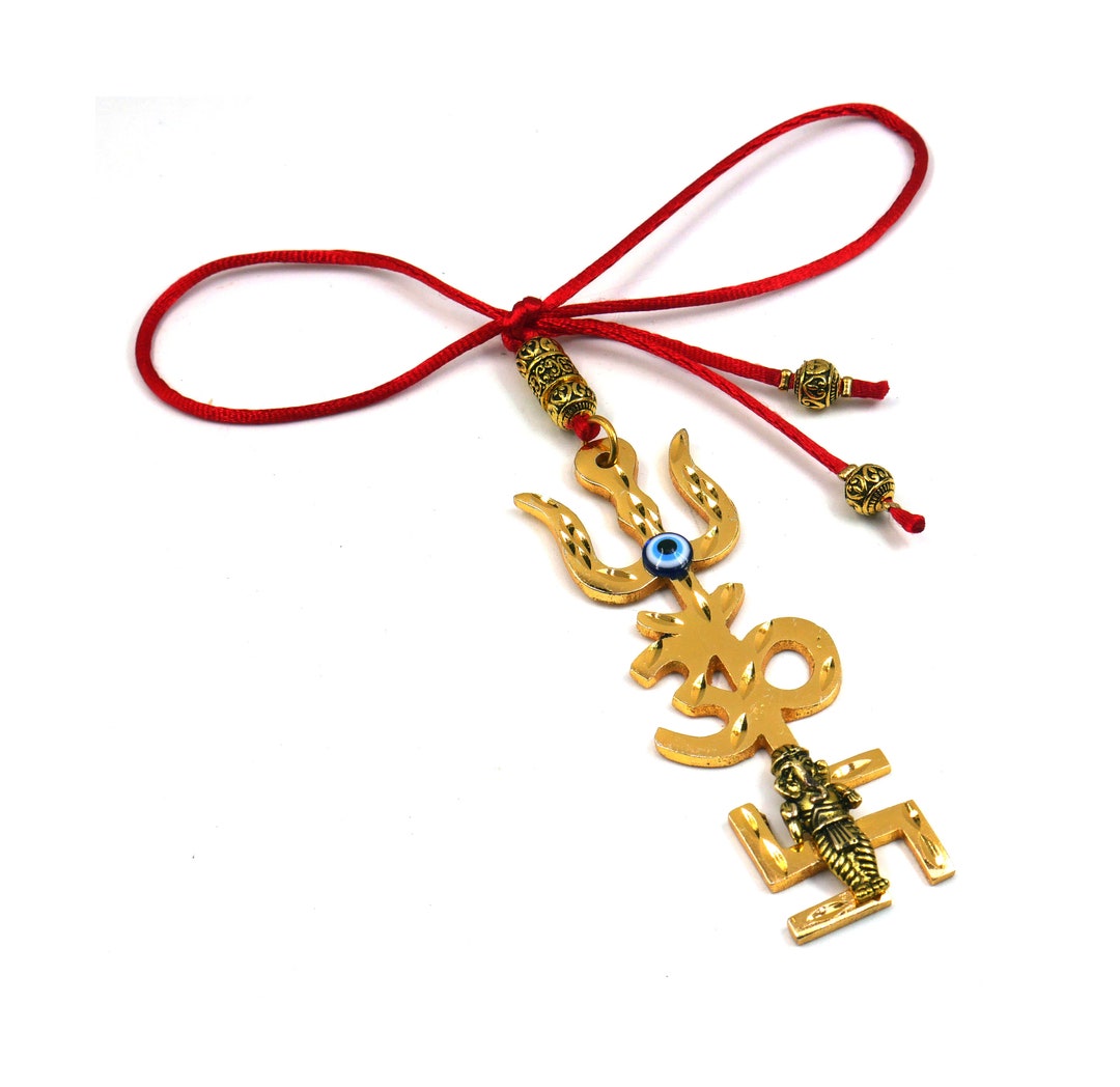Trishakti Yantra Trishul OM Swastik Ganesha Golden - Etsy