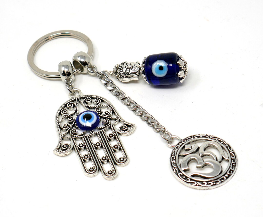 Hamsa Hand, Om Buddha & Hamsa Evil Eye Protection Key Ring, Hand of God ...