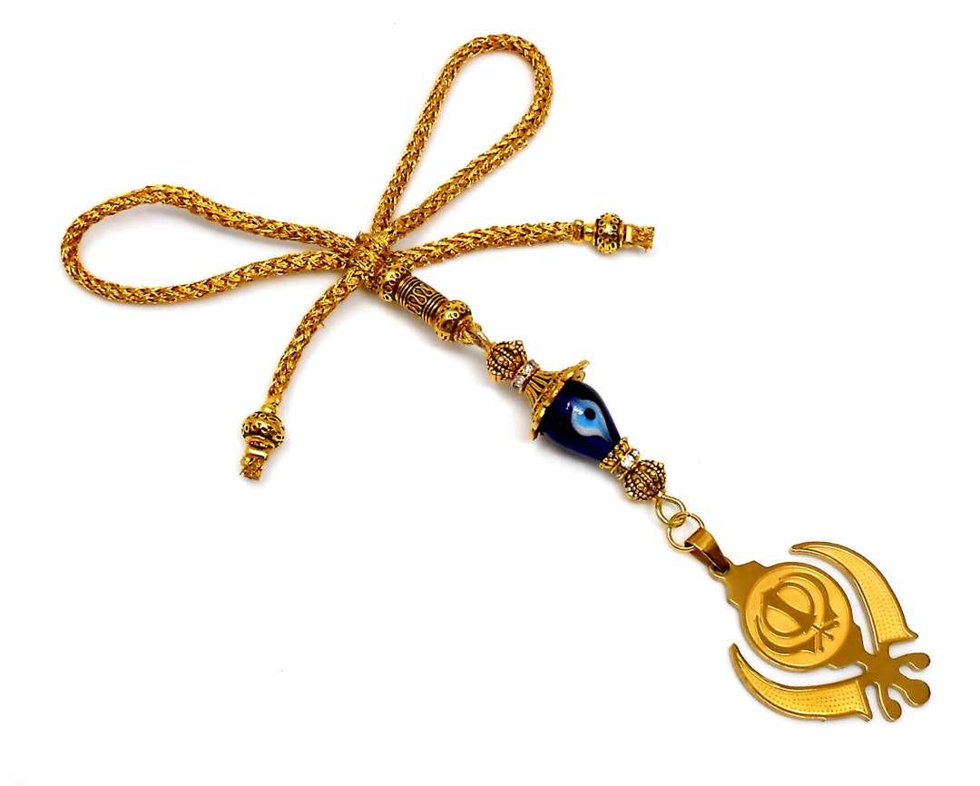 Golden Khanda Car Hanging Ornament, Sikh Evil Eye Protection, Rearview ...
