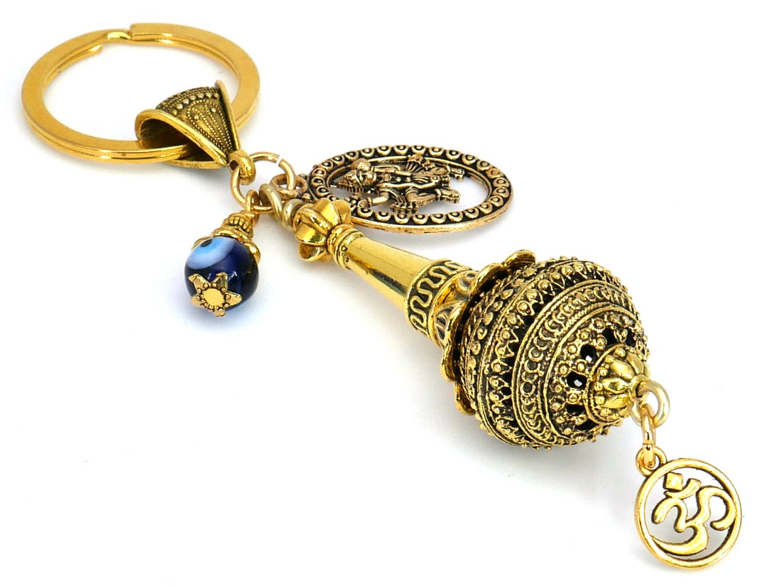 Lord Hanuman Ji Ke Gada and Charm Evil Eye Protection Blue Glass Bead ...
