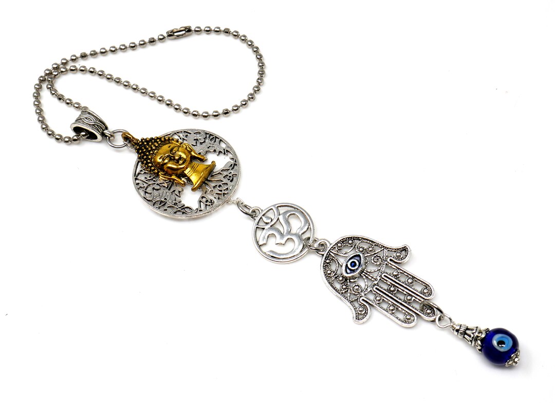 Hamsa Hand Evil Eye Protection Tree of Life Buddha Aum Car Mirror ...