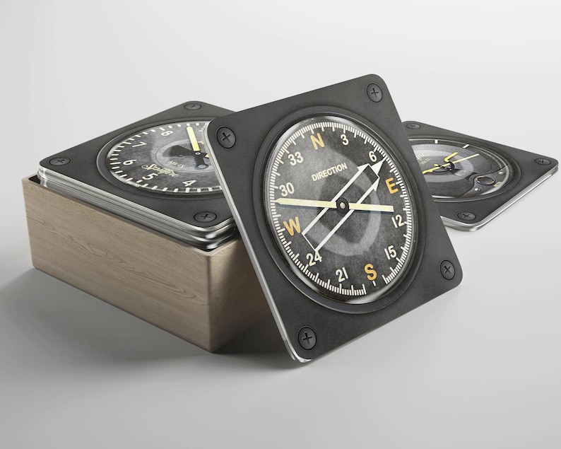 Vintage Flight Instrument Coasters, Realistic Cockpit Dials Set ...