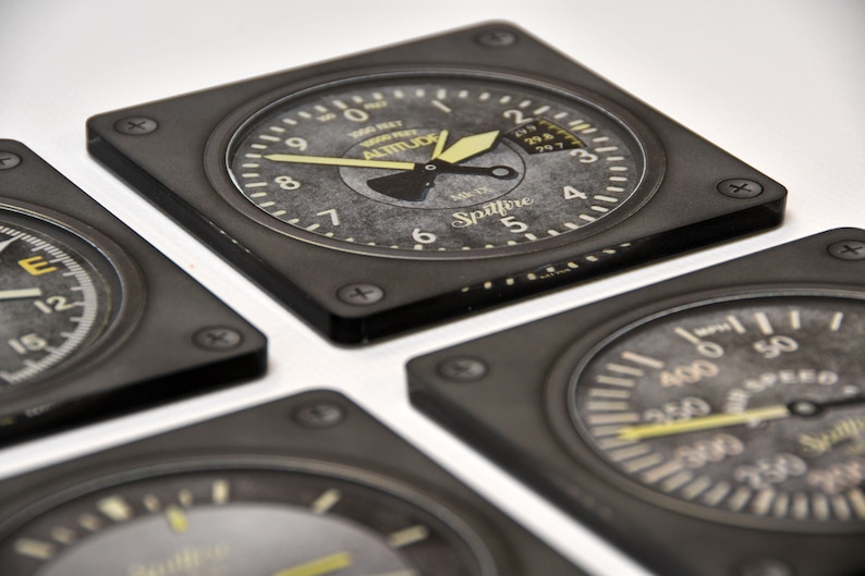 Aviation Coasters Replicas of Cockpit Flight Instruments Dials Spitfire ...
