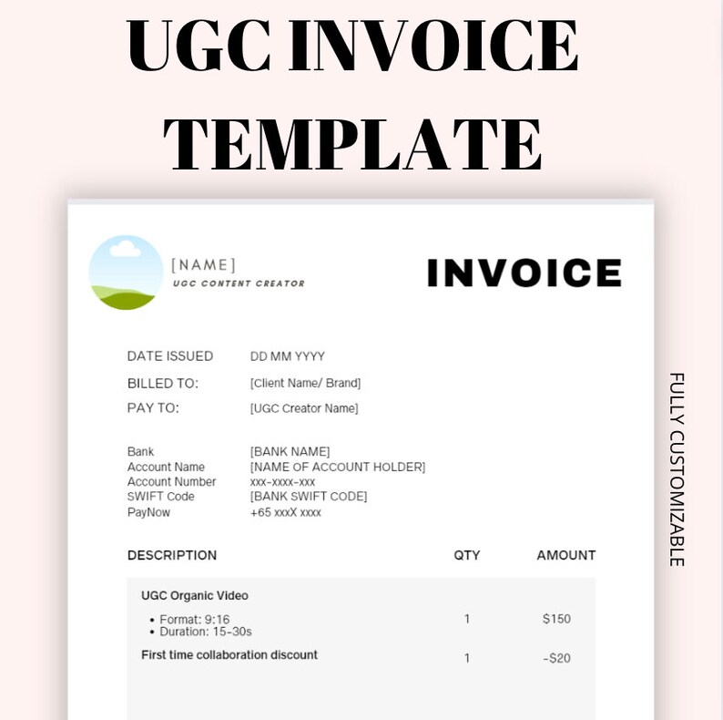 UGC CREATOR CONTRACT Invoice Template free - Etsy
