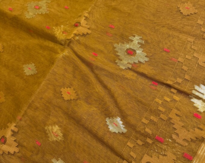 Handloom Dhakai Jamdani Saree From Bangladesh || Mustard 84 Count Half ...