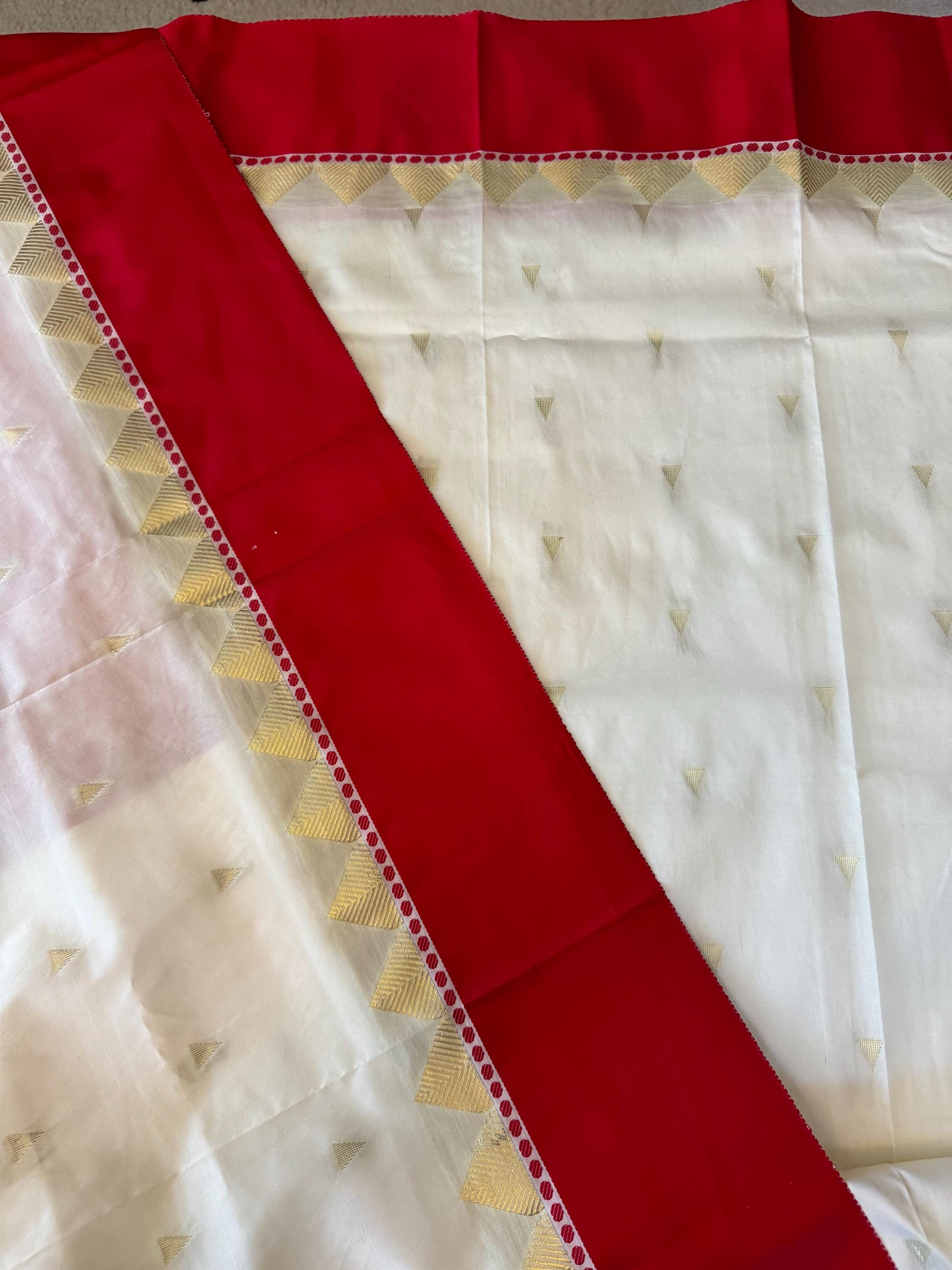 White and Red Garad Silk Saree Gorod Silk Saree With Blouse Piece ...