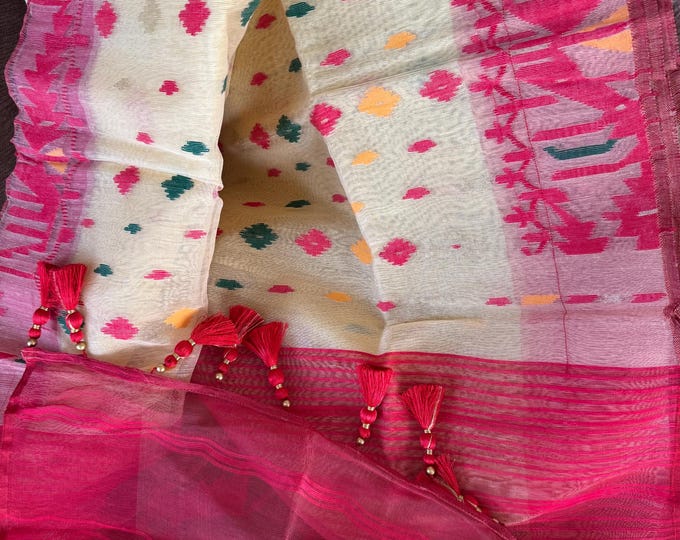 Handloom Dhakai Jamdani Saree From Bangladesh || Jamdani Half Silk ...