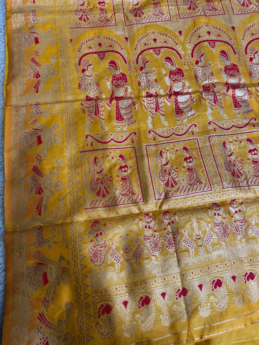 Swarnachari Maha Kabba Silk Saree Yellow With Golden Zari Work Border ...