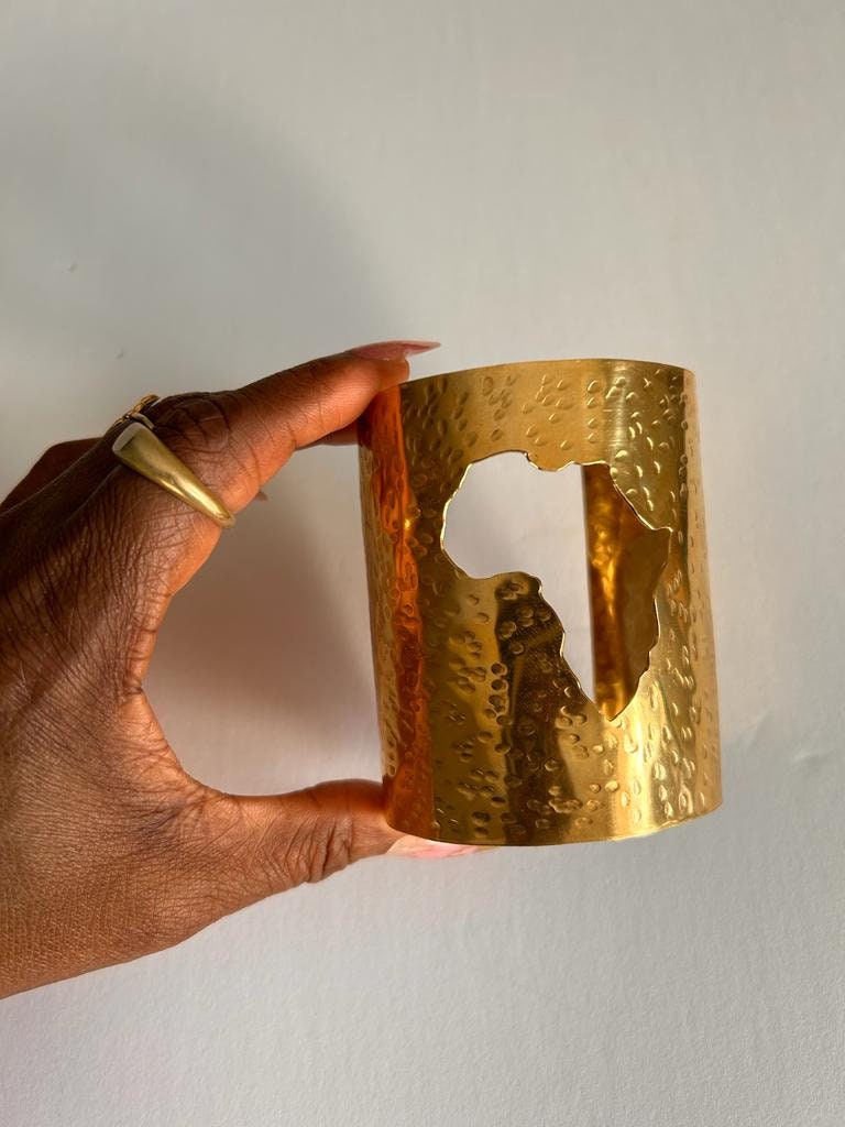 African Boho Bangle Set Upcycled Raw Brass Adjustable Ring and Arm Cuff ...
