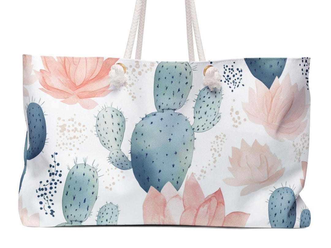 Watercolor Cactus Weekender Bag, Pastel Travel Tote (24x13) - Etsy