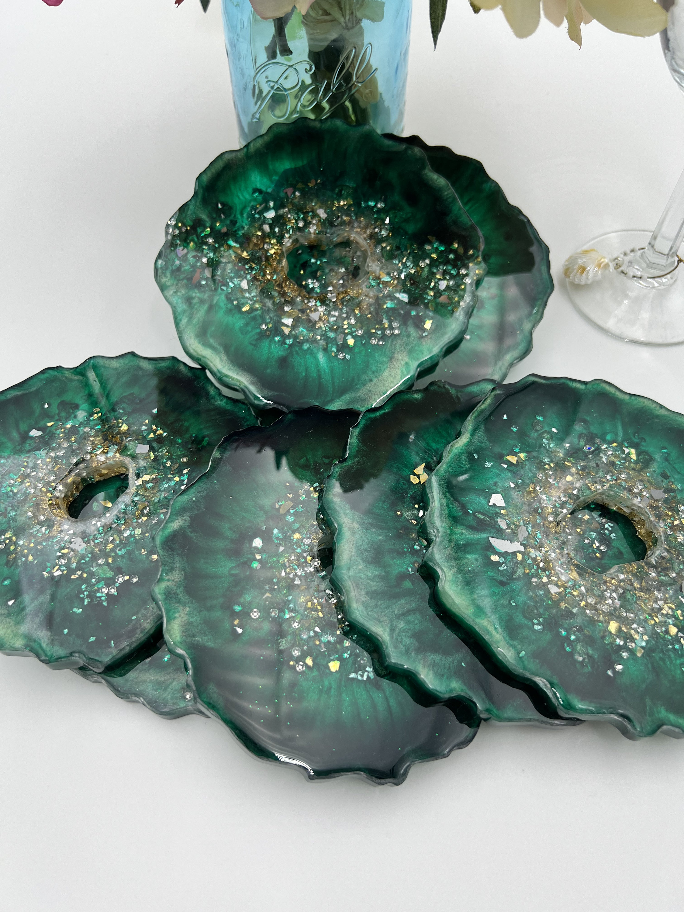 Emerald Green Handmade Geode Inspired Coaster Set of 5 - Etsy