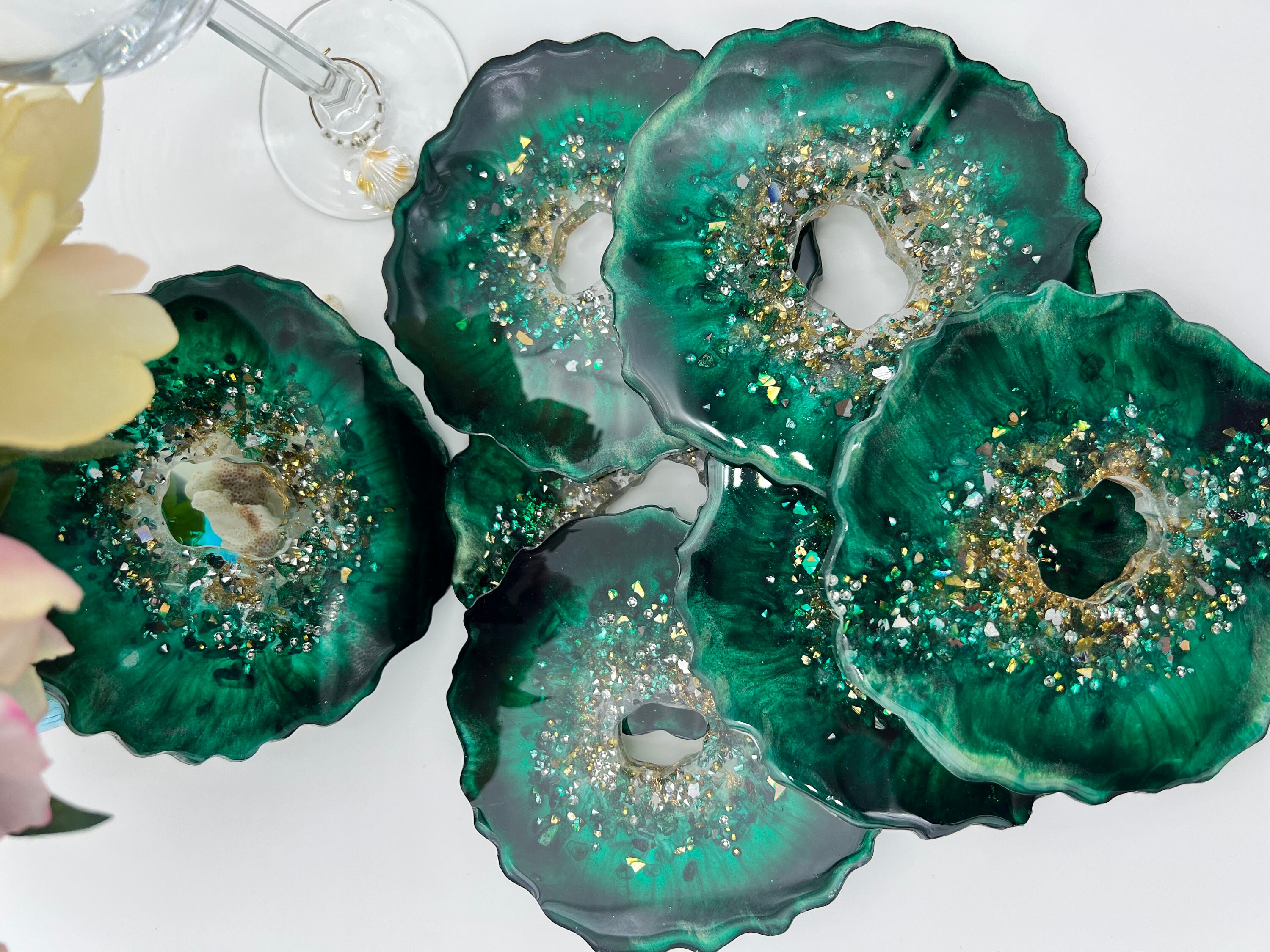 Emerald Green Handmade Geode Inspired Coaster Set of 5 - Etsy