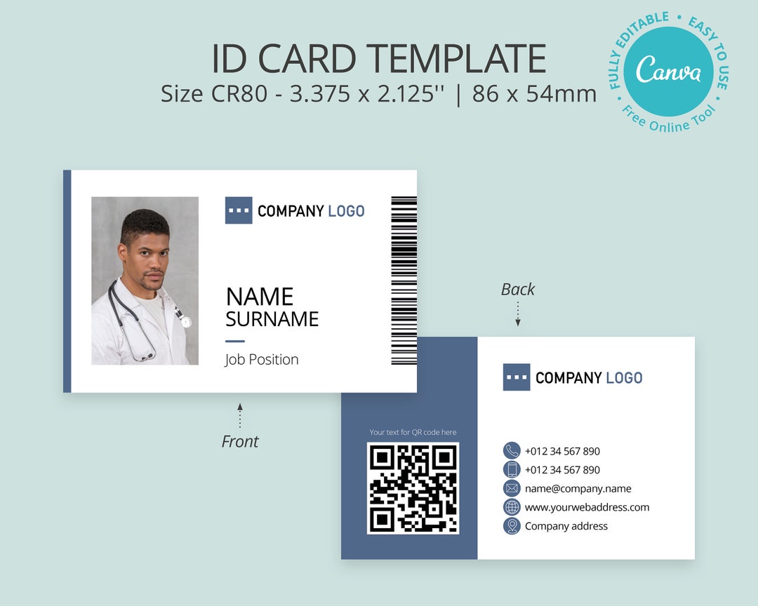 Editable Photo ID Card Template Printable ID Badge Canva - Etsy Denmark