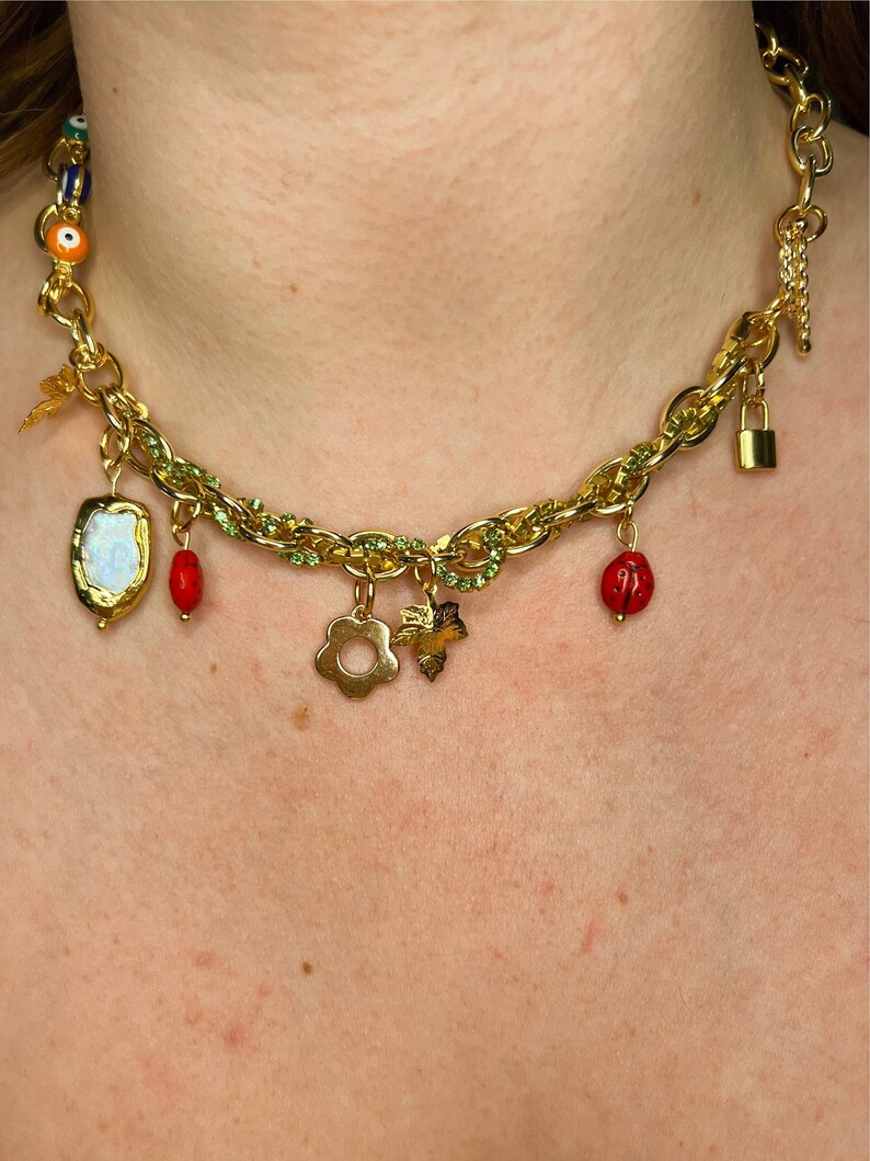 Rhodes Necklace Gold Plated Over Stainless Steel With Beads Pendants - Etsy